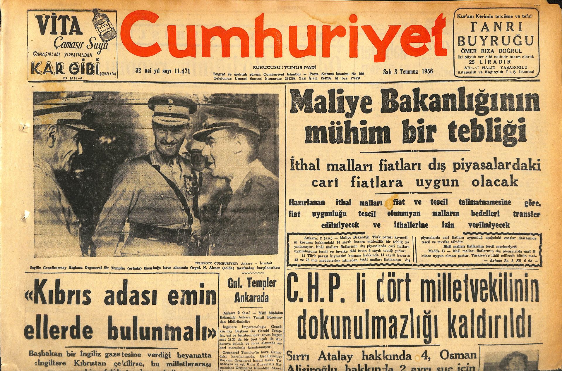 Cumhuriyet Gazetesi 3 Temmuz 1956 Poznanda 1000 Kişi Öldürüldü Gnl