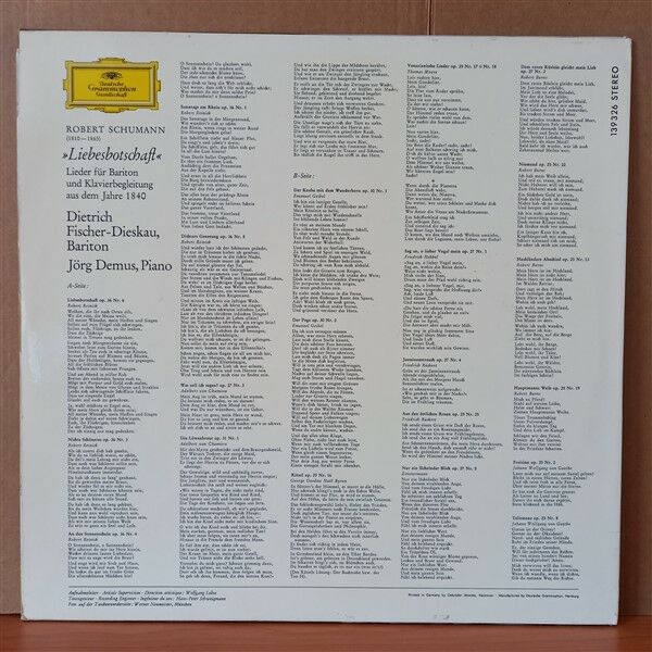 ROBERT SCHUMANN / DIETRICH FISCHER-DIESKAU, JÖRG DEMUS ... ROBERT SCHUMANN / DIETRICH FISCHER-DIESKAU, JÖRG DEMUS ...