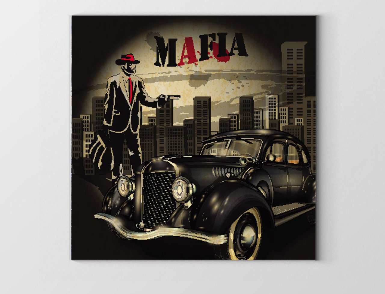 Vintage Mafia Araba Tablosu Çerçevesiz - 100x100 - Çerçeveli Tablo