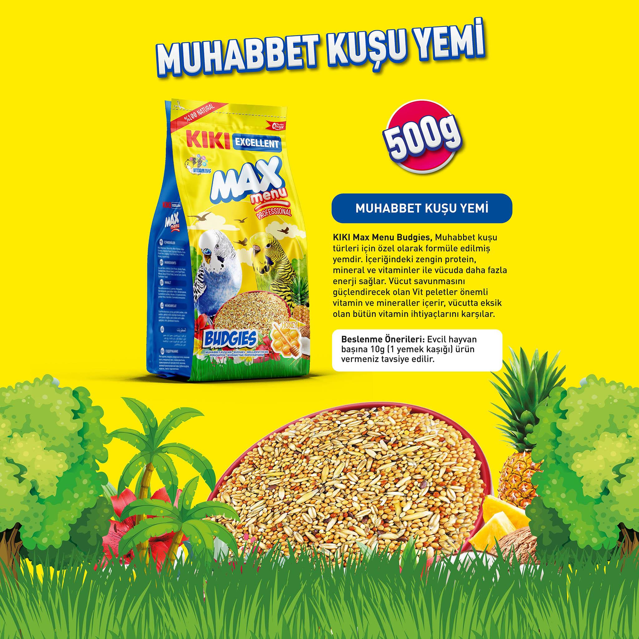 Kiki Excellent Kuş Max Menu Budgies Ballı Muhabbet Kuşu Yemi 500 Gr 16